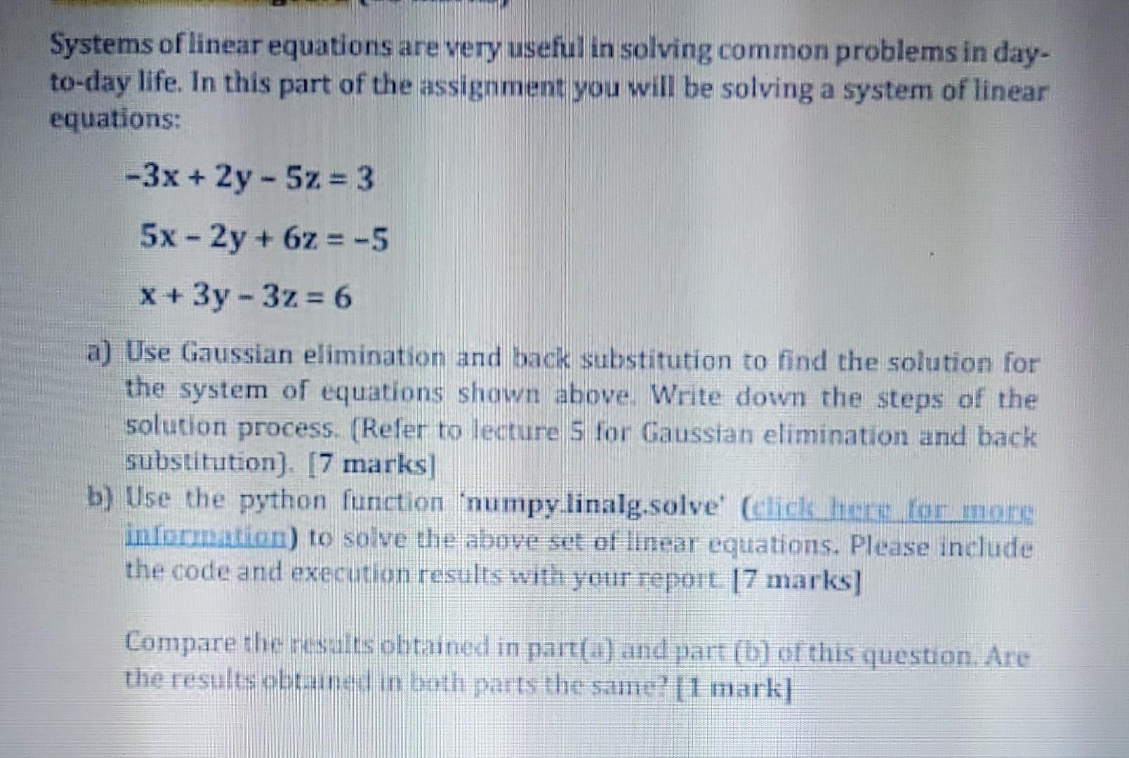 Solved Systems of linear equations are very useful in | Chegg.com