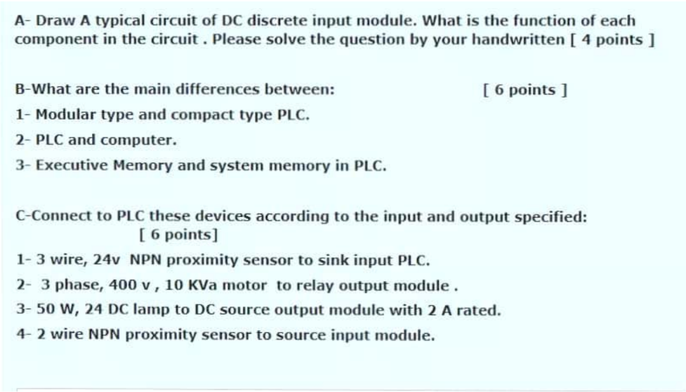 Solved A- ﻿Draw A typical circuit of DC discrete input | Chegg.com