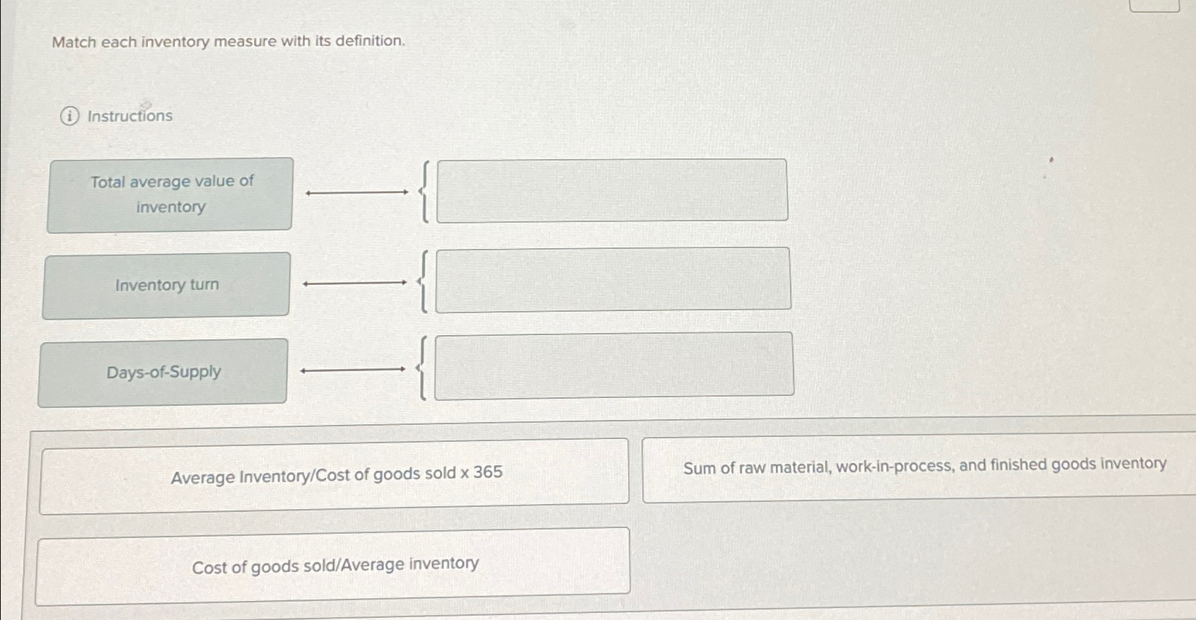 Solved Match each inventory measure with its | Chegg.com
