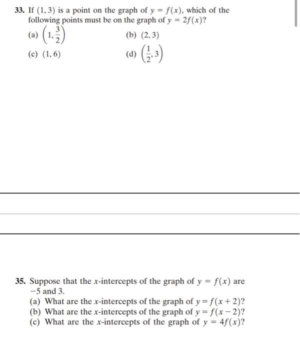 Solved 33. If (1,3) is a point on the graph of y=f(x), which | Chegg.com