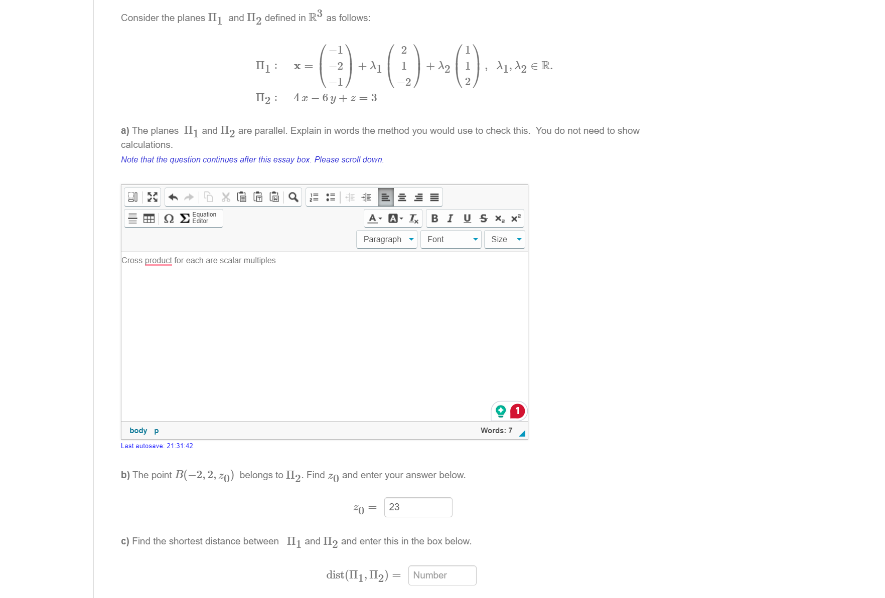 Solved Consider the planes Π1 ﻿and Π2 ﻿defined in R3 ﻿as | Chegg.com