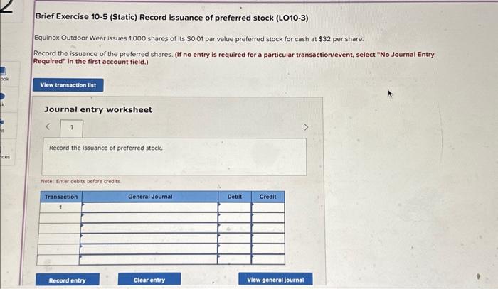 Solved Brief Exercise 10-5 (Static) Record issuance of | Chegg.com