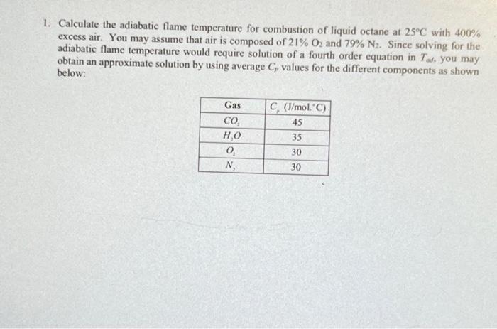 Solved 1 Calculate The Adiabatic Flame Temperature For 