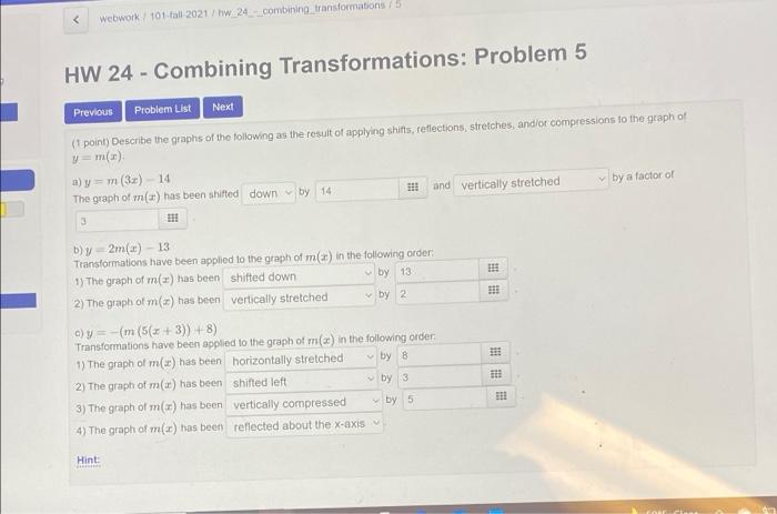 webwork 101 fall 2021 /hw_24_combining | Chegg.com
