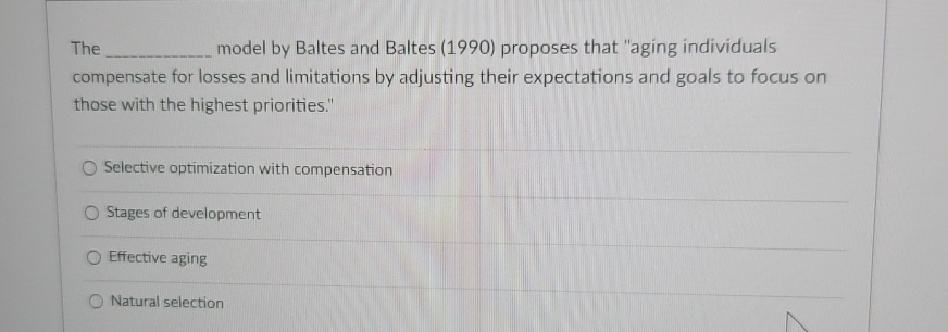 Solved The ﻿model By Baltes And Baltes 1990 ﻿proposes