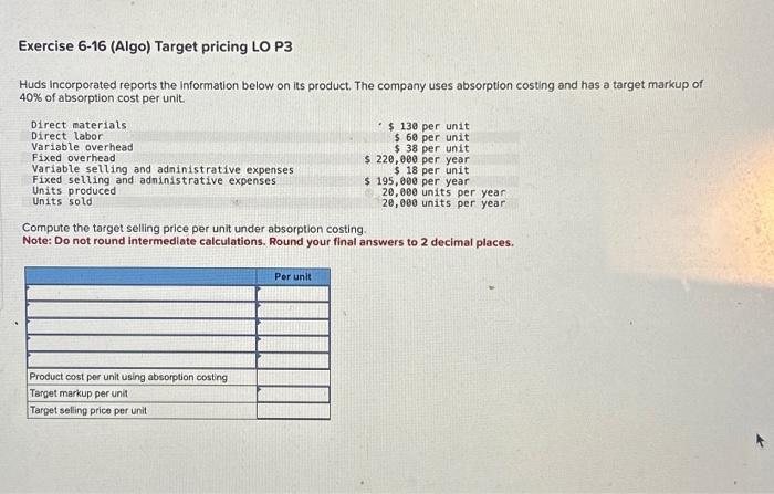 Solved Exercise 6-15 (Algo) Absorption costing and | Chegg.com
