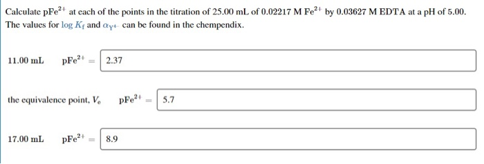 Solved Calculate pFe?at each of the points in the titration | Chegg.com