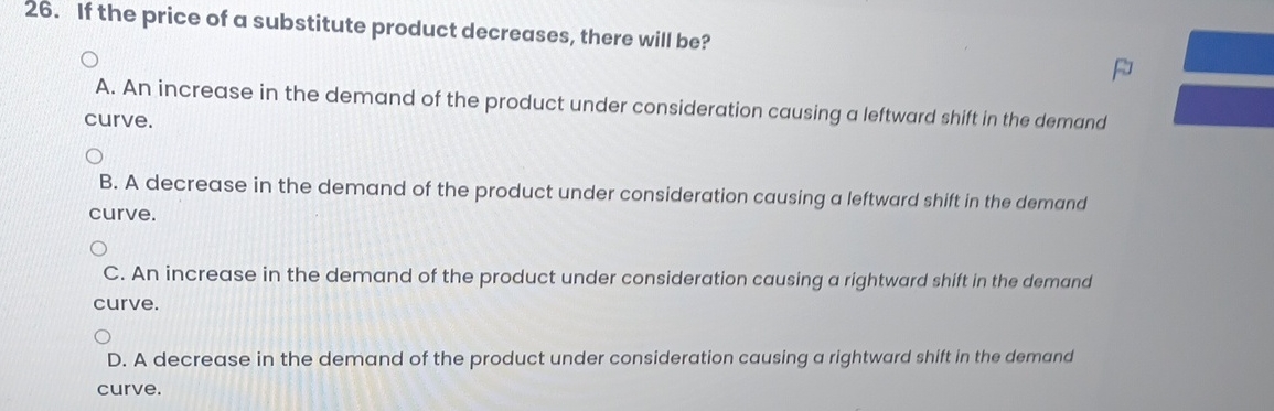 Solved If the price of a substitute product decreases, there | Chegg.com