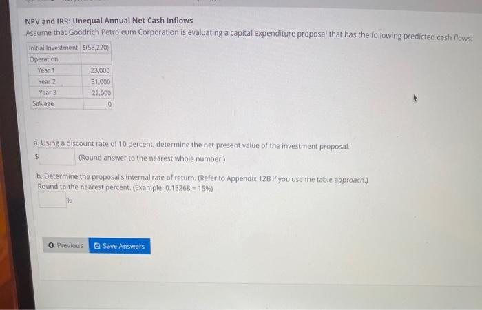 Solved NPV and IRR: Unequal Annual Net Cash Inflows Assume | Chegg.com