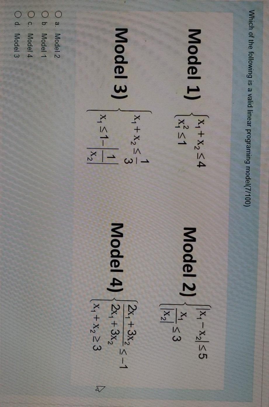 Solved Which of the following is a valid linear programing | Chegg.com