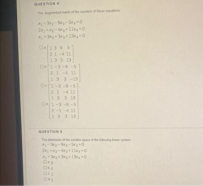 Solved The Augmented matrix of the syestem of linear | Chegg.com