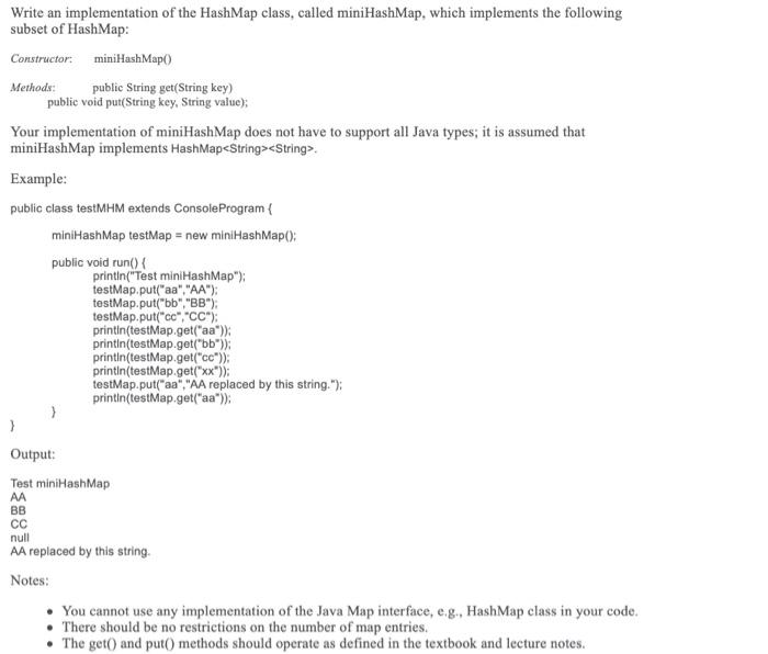 Solved Write An Implementation Of The Hashmap Class Called