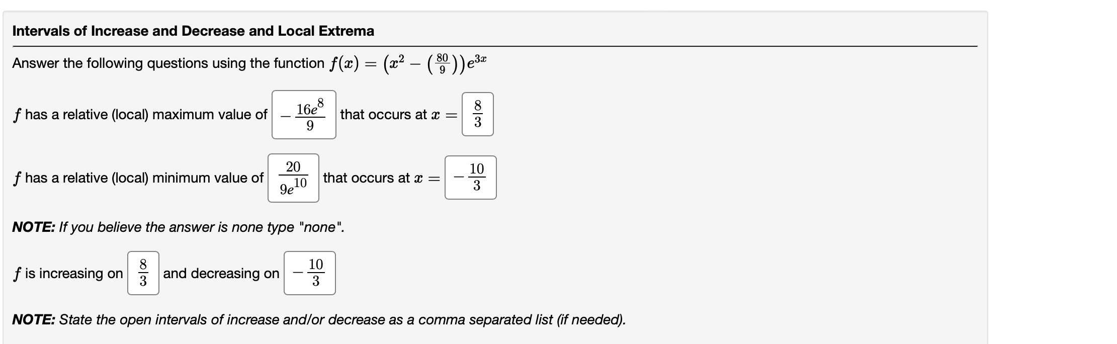 Solved Intervals of Increase and Decrease and Local | Chegg.com
