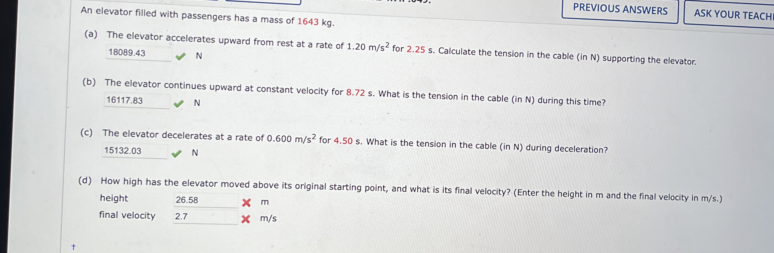 Solved An elevator filled with passengers has a mass of 1643 | Chegg.com