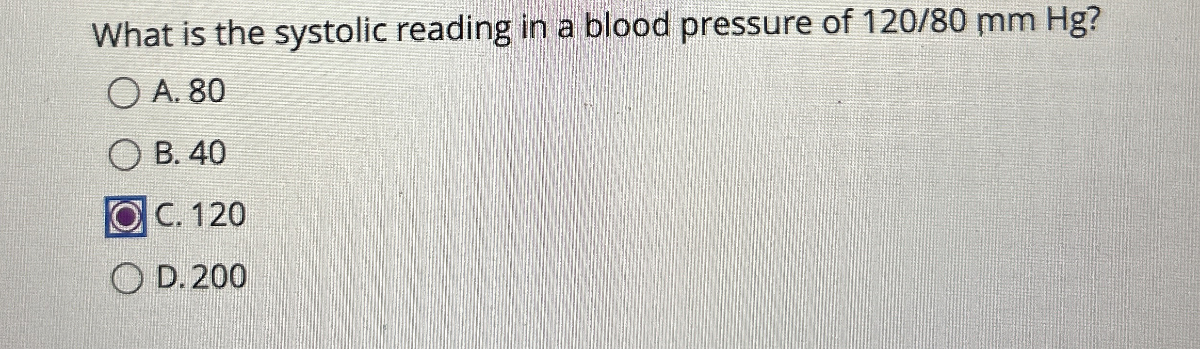 Solved What is the systolic reading in a blood pressure of | Chegg.com