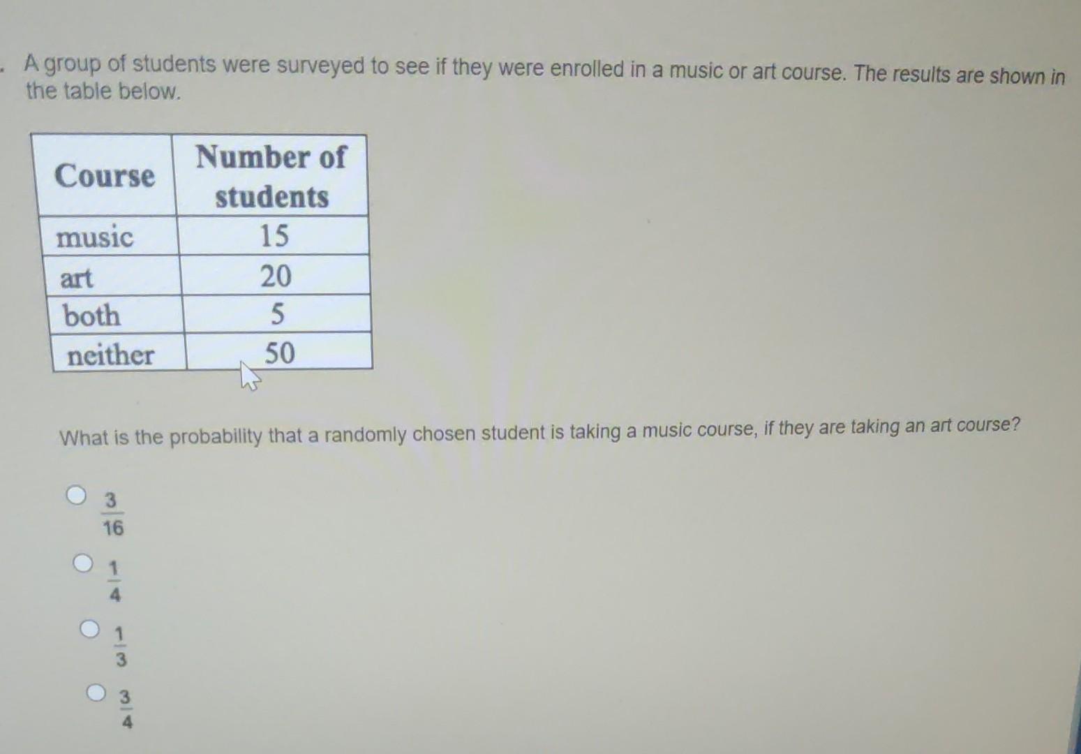 Solved A group of students were surveyed to see if they were | Chegg.com