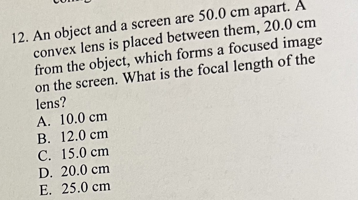 Solved An object and a screen are 50.0cm ﻿apart. A convex | Chegg.com