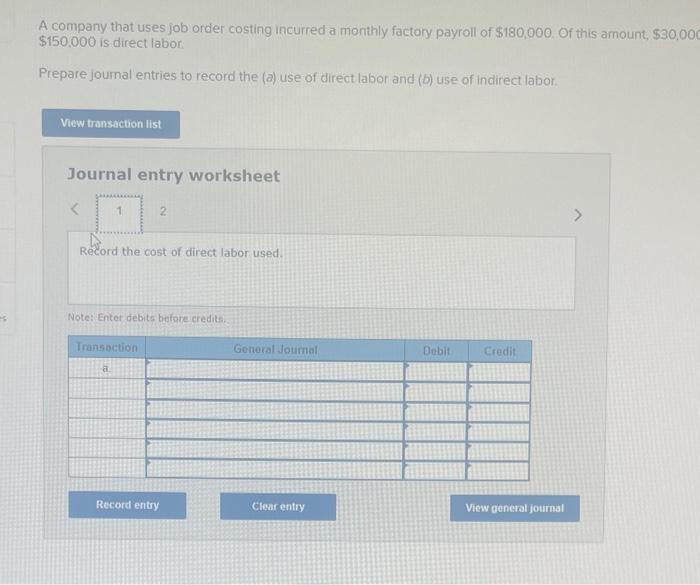 Solved A company that uses job order costing incurred a | Chegg.com