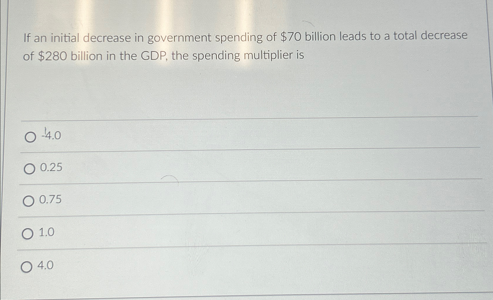 Solved If an initial decrease in government spending of $70 | Chegg.com