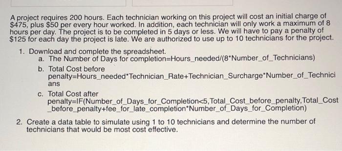 A project requires 200 hours. Each technician working | Chegg.com