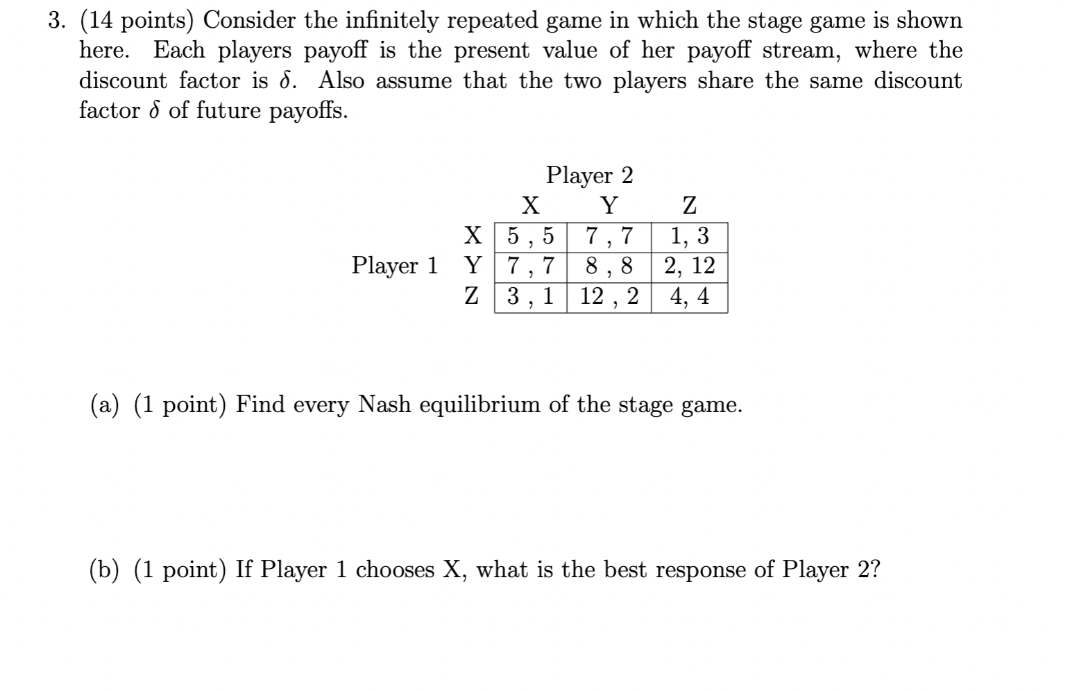 3. (14 ﻿points) ﻿Consider the infinitely repeated | Chegg.com