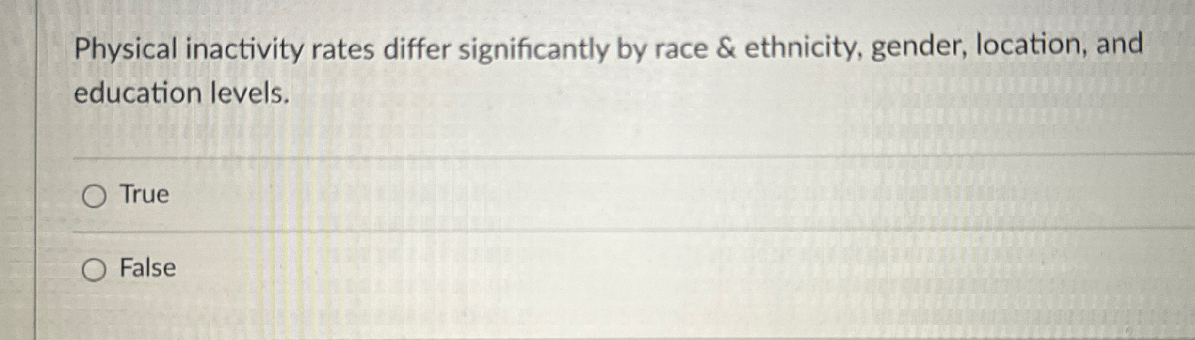 Solved Physical inactivity rates differ significantly by | Chegg.com