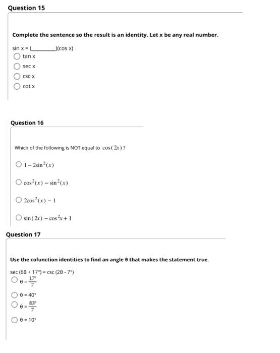 Solved Complete the sentence so the result is an identity. | Chegg.com