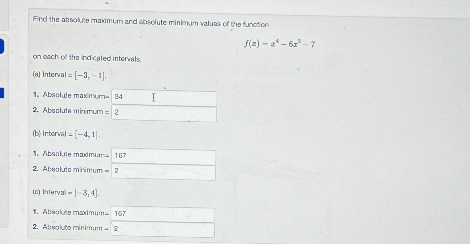 Solved Find the absolute maximum and absolute minimum values | Chegg.com