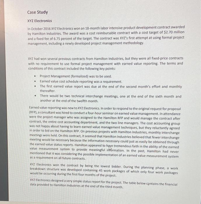 Solved Case Study XYZ Electronics in October 2016 XYZ | Chegg.com