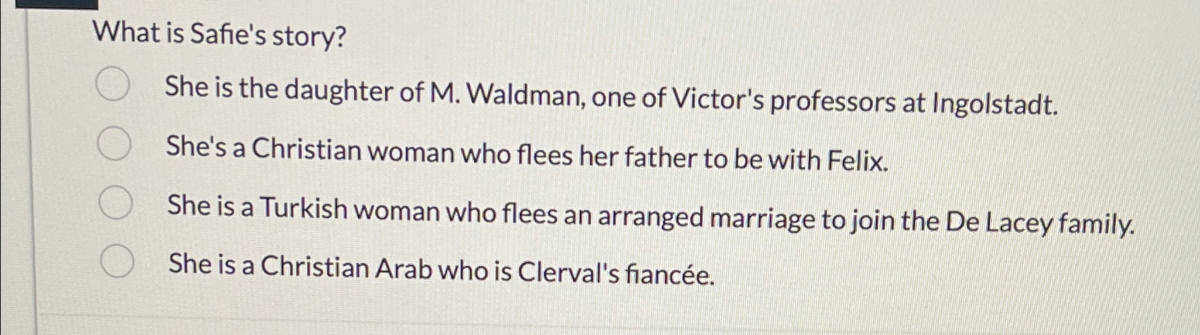 Solved What is Safie's story?She is the daughter of M. | Chegg.com