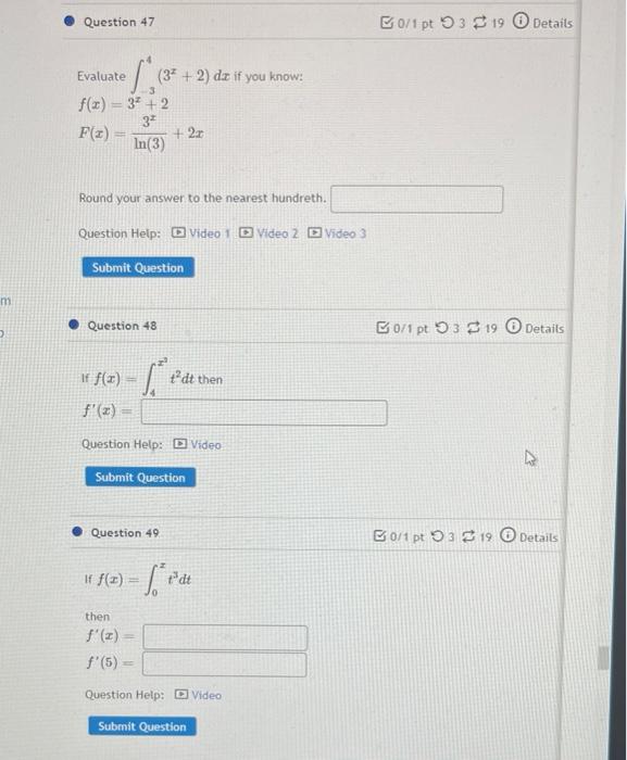Solved m Question 47 Evaluate (3² (3+2) dz if you know: f(x) | Chegg.com
