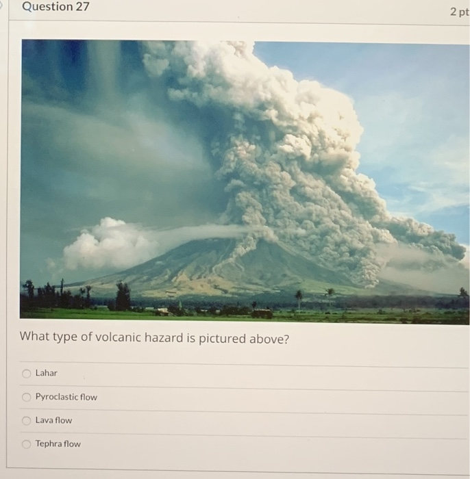 Solved Question 27 2 pt What type of volcanic hazard is | Chegg.com