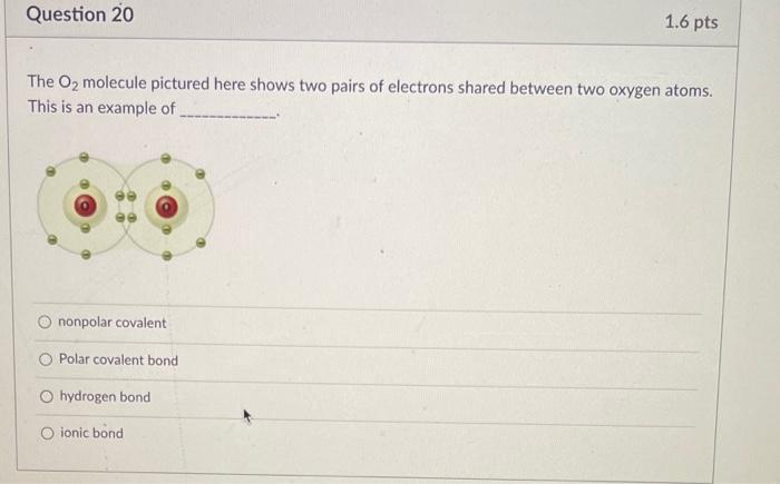 Solved Question 20 1.6 pts The O2 molecule pictured here | Chegg.com