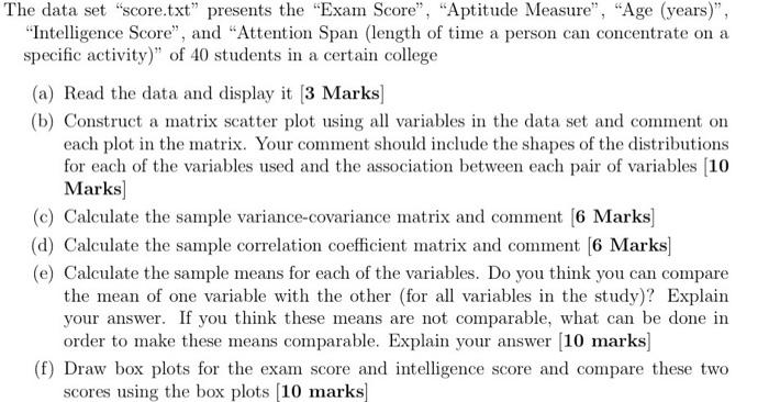 done in R languagedataset score.txt (I can't upload | Chegg.com