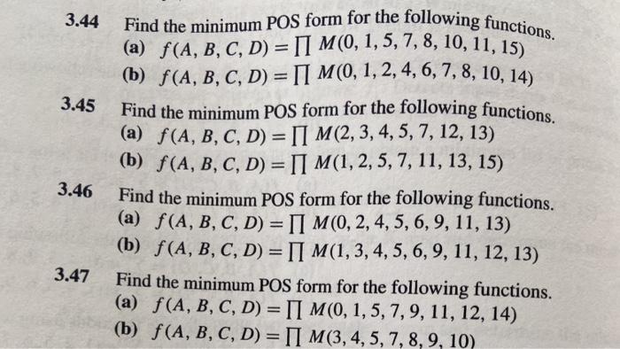 Solved Find the minimum POS form for the following | Chegg.com