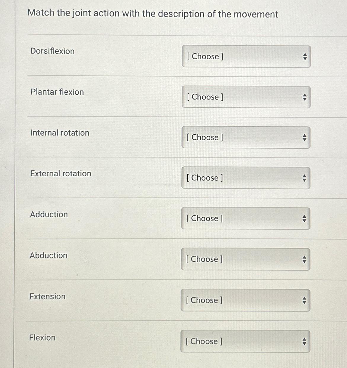 Solved Match the joint action with the description of the | Chegg.com