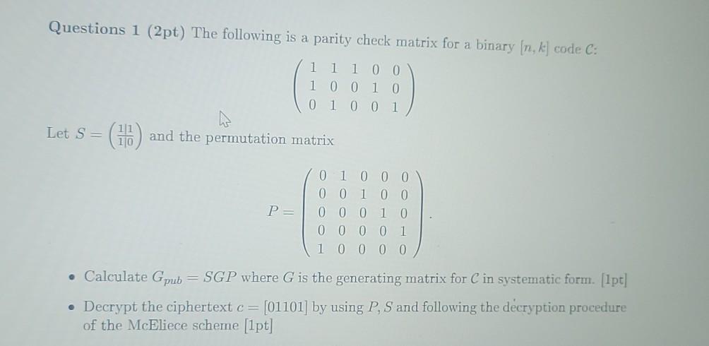 Questions 1 2pt The Following Is A Parity Check 
