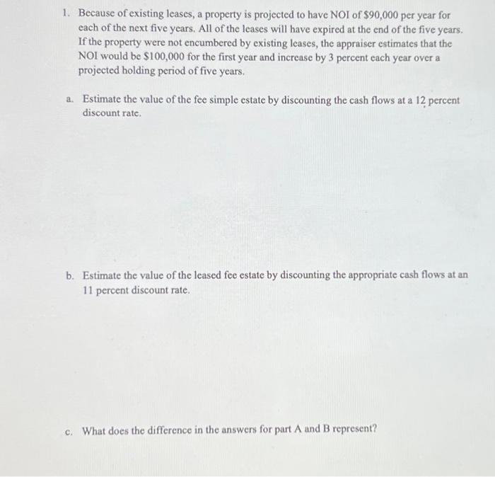 Solved 1. Because of existing leases, a property is | Chegg.com