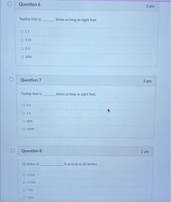 Solved 6-8 pleaseQuestion 6 Twelve feet is ________________ | Chegg.com