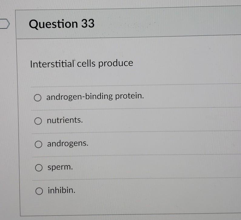 Solved Question 33 Interstitial cells produce | Chegg.com