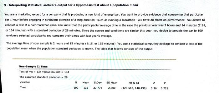 Solved 5. Interpreting statistical software output for a | Chegg.com