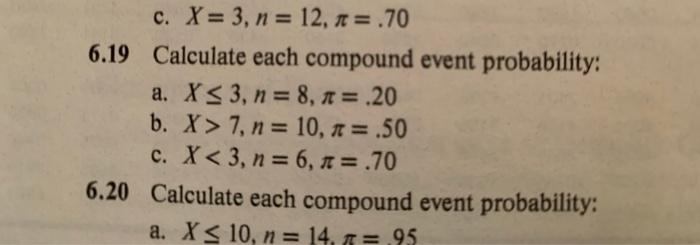 Solved c. X= 3, n = 12,1 = .70 6.19 Calculate each compound | Chegg.com