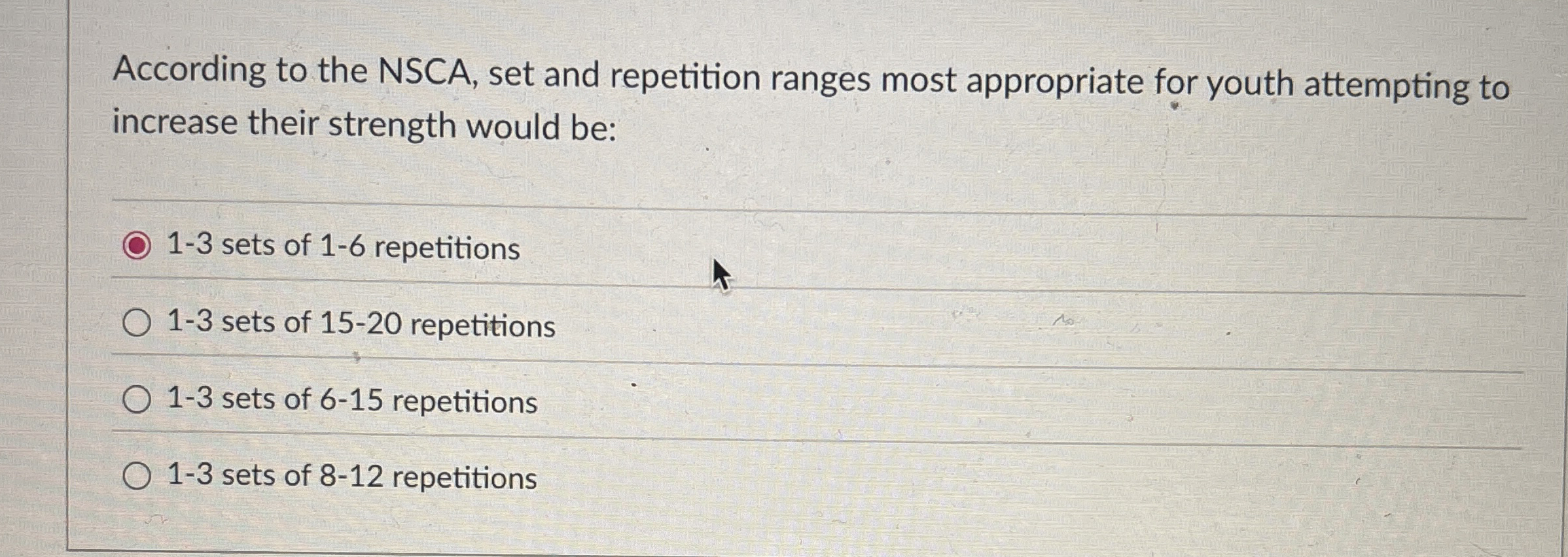 Solved According to the NSCA, set and repetition ranges most | Chegg.com