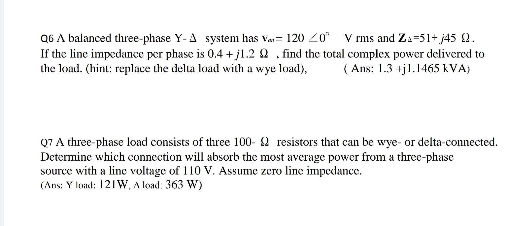 Solved Q1 What is the phase sequence of a balanced | Chegg.com