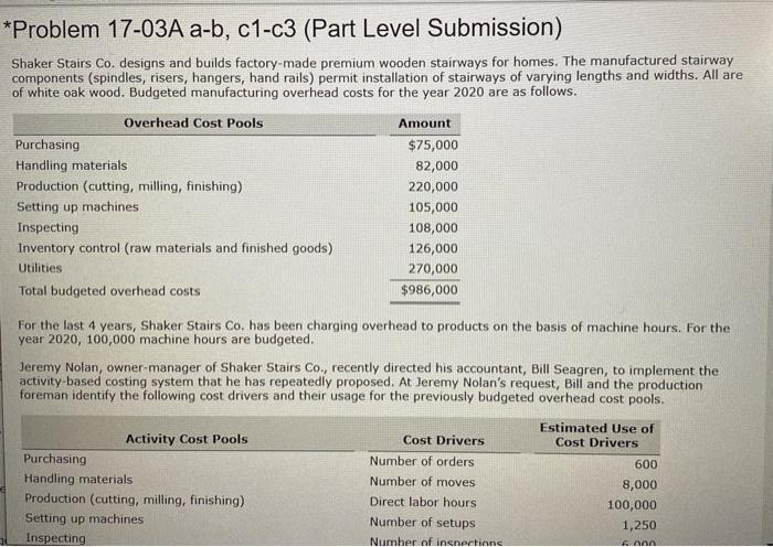Solved *Problem 17-03A a-b, c1-c3 (Part Level Submission) | Chegg.com