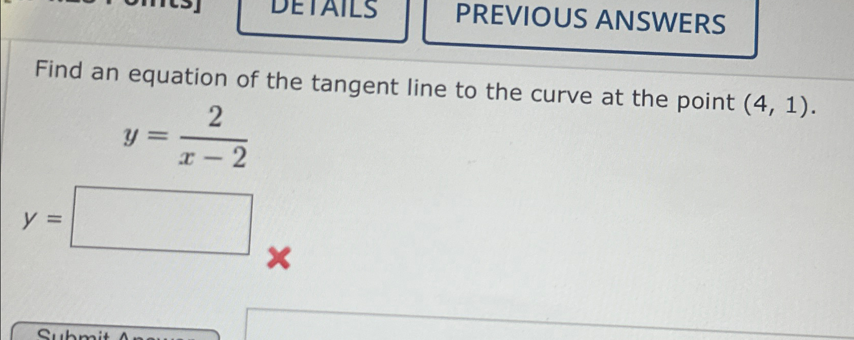 Solved PREVIOUS ANSWERSFind an equation of the tangent line | Chegg.com