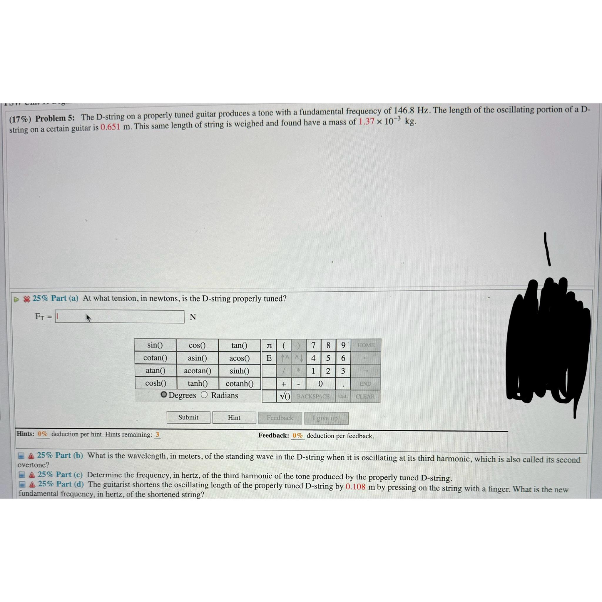 Solved (17%) ﻿Problem 5: The D-string on a properly tuned | Chegg.com