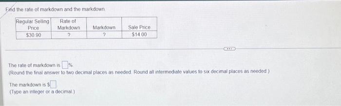 Solved Find the rate of markdown and the markdown The rate | Chegg.com