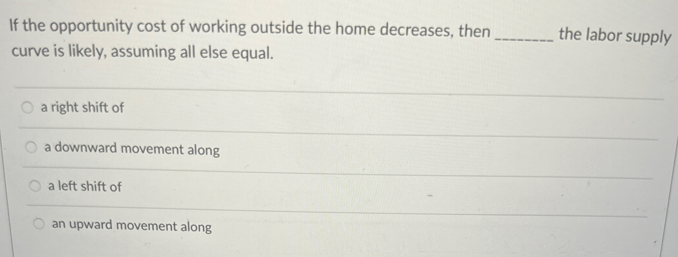 Solved If the opportunity cost of working outside the home | Chegg.com