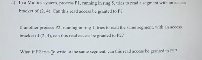 Solved a) In a Multics system, process P1, running in ring 5 | Chegg.com